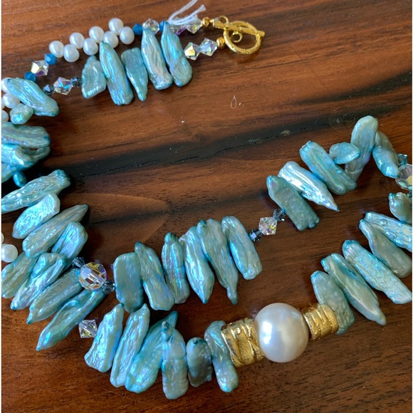 Random Acts of Art | Jewelry | Aqua Blue Pearl Necklace With Vermeil ...